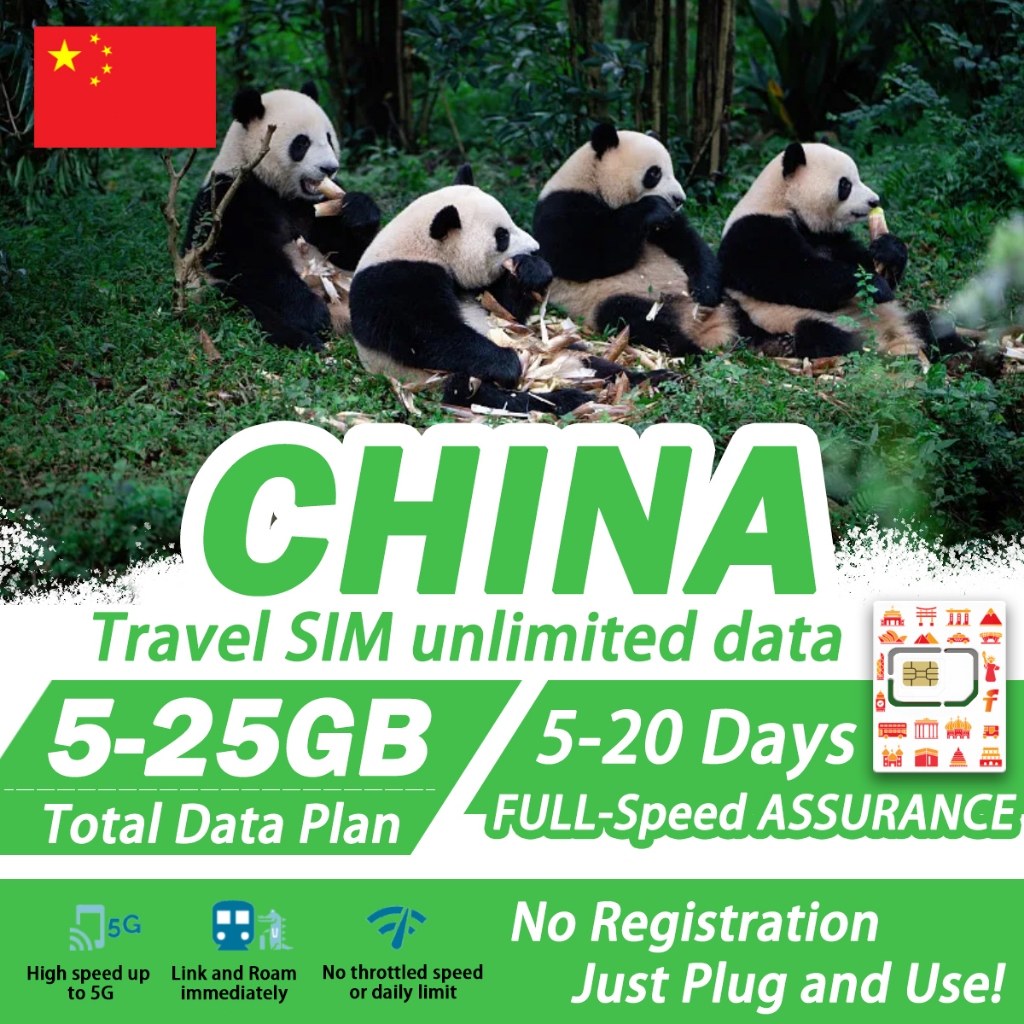 CHINA Travel Sim Card 5~20days【5-25GB HIGH SPEED】Unlimited Travel Data ...
