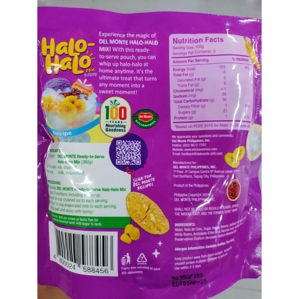 Del Monte Halo-Halo mix with syrup 360g ready to serve good for 3 ...