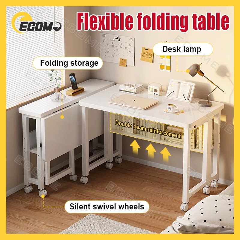Folding table with wheels Foldable Laptop Desks Computer steel side ...