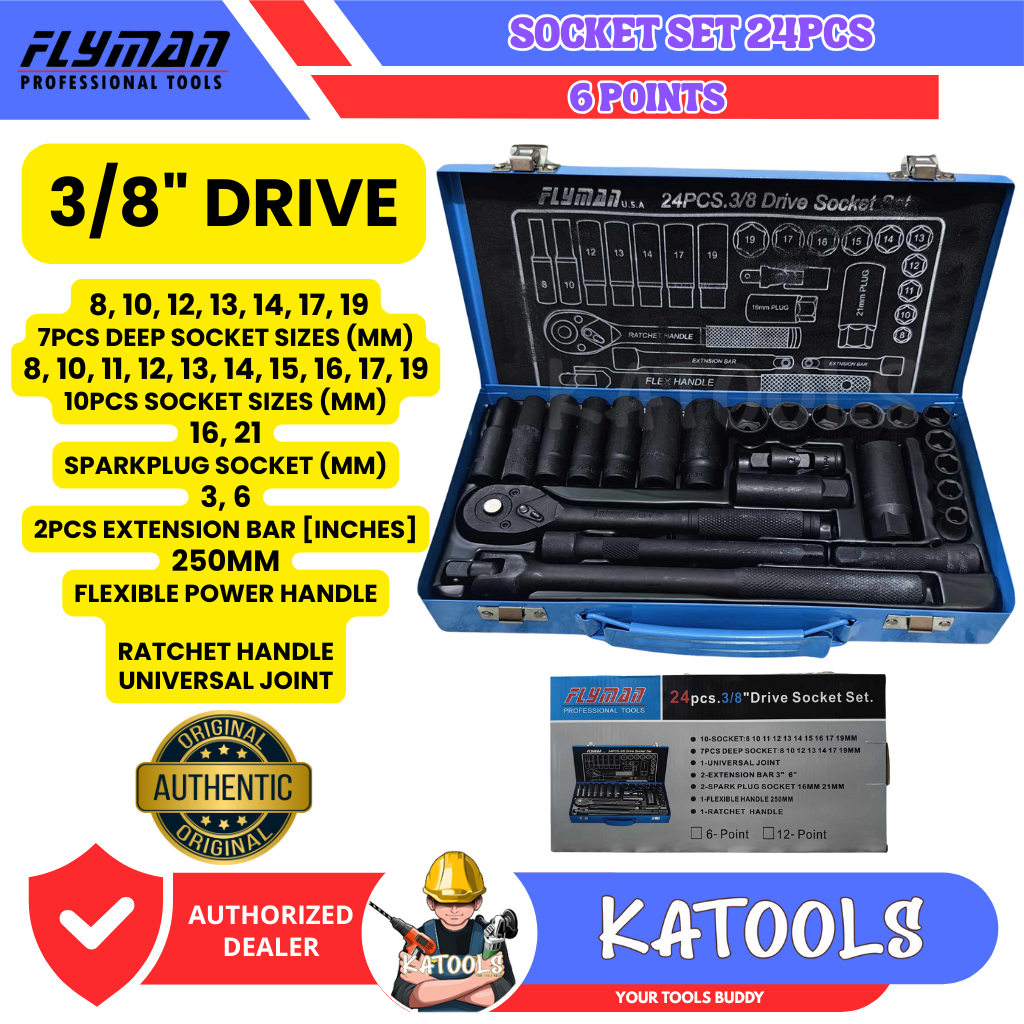 KATOOLS ~ Flyman 24pcs 3/8 Inches Drive Socket Wrench Set Tool Set 6 ...