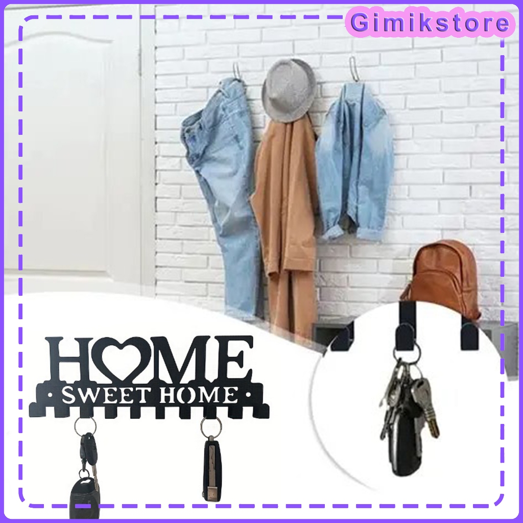 Key Hook,Free Punch Storage Rack,HOME Black Metal Key Holder, Wall ...