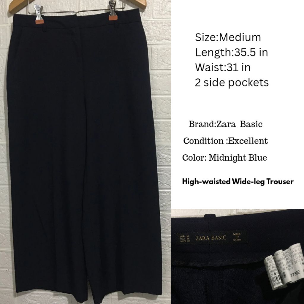 Preloved Zara Basic Midnight Blue Wide-leg Trousers Pants ( Casual ...