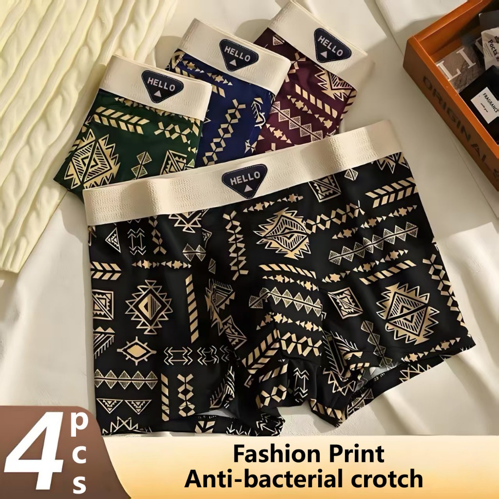 4PCS Boxer Shorts For Men Vintage Loose Fitting Boxer Shorts Breathable ...