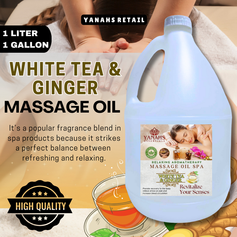White Tea & Ginger Relaxing Massage Oil – Soothes Sore Muscles & Calms ...