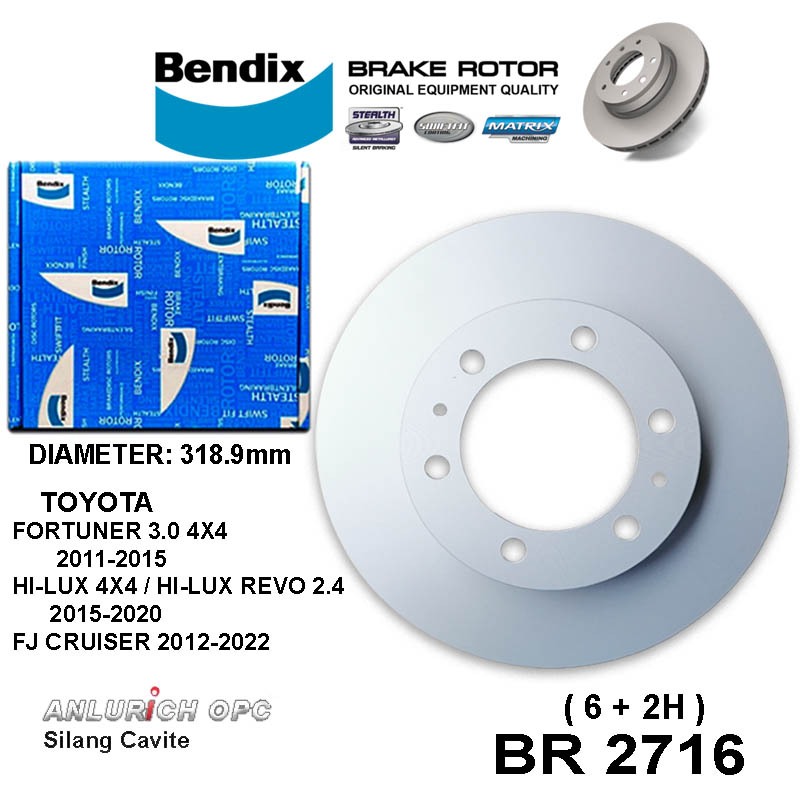 BENDIX ROTOR DISC FRONT HILUX CONQUEST 2GD / 1GD 2016-2024 BR2716 43512 ...