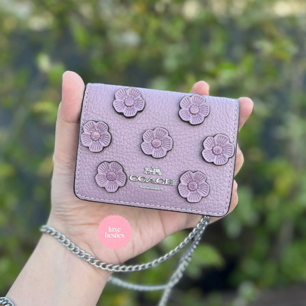 ORIGINAL Coach Mini Wallet On A Chain With Floral Applique in Lilac ...
