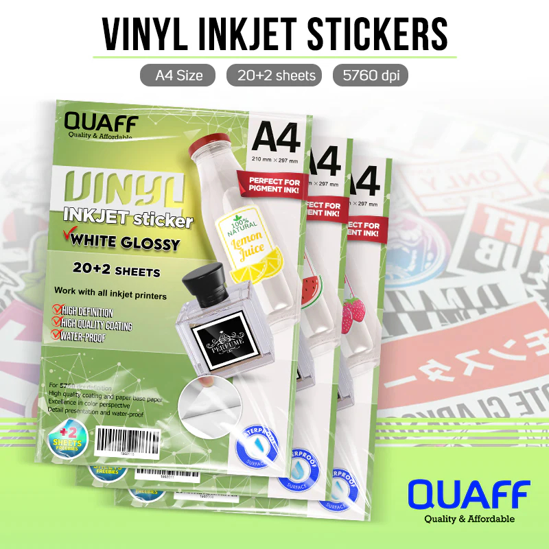 QUAFF Waterproof Vinyl Inkjet A4 Size Semi Clear / White Matte / White ...