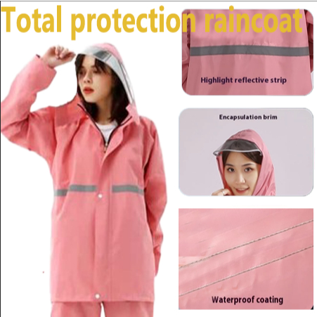 【COD】Waterproof and rainproof large edge rain jacket, reflective back ...
