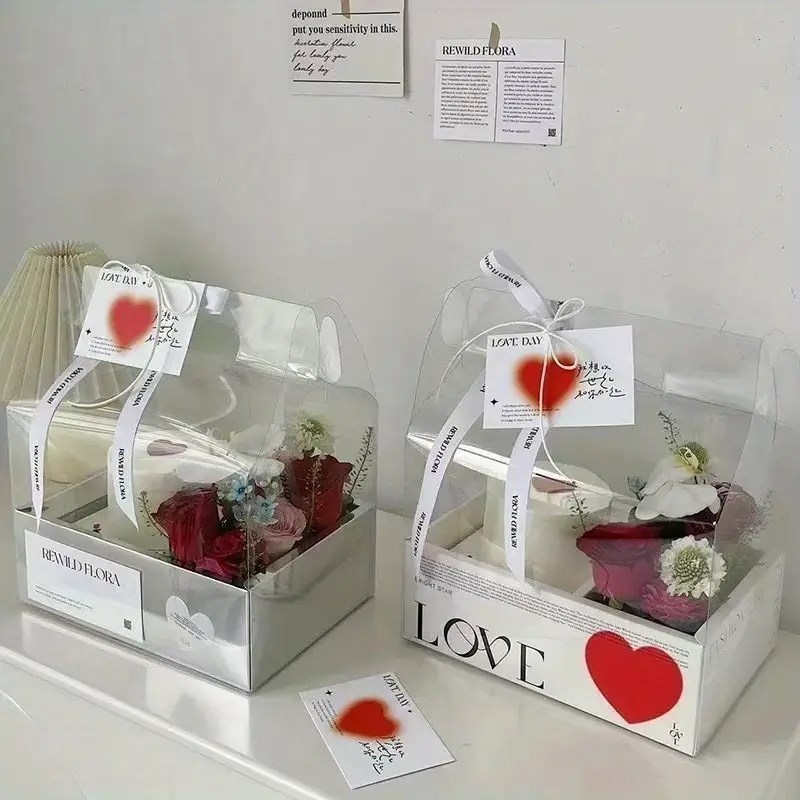 QJOQ.ph | 5PCS Transparent Acetate Flower Cake Box With Divider Handle ...