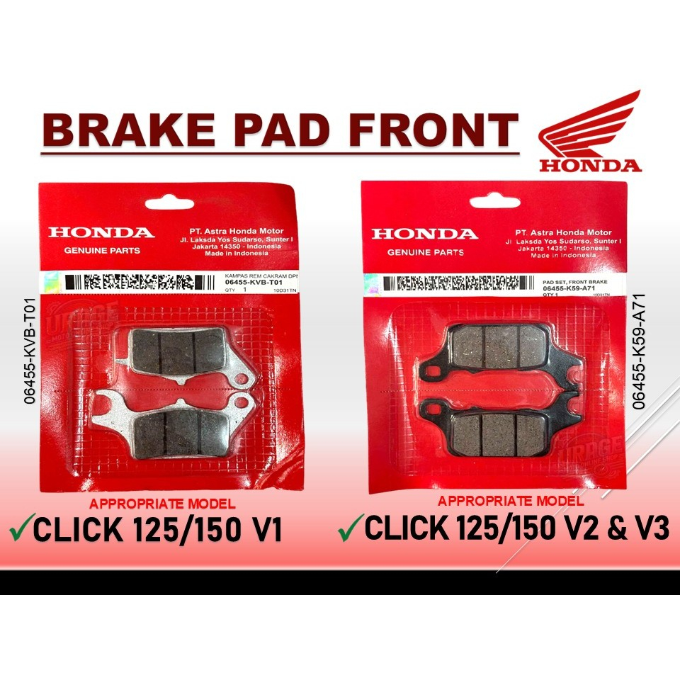Honda Brake Pad FRONT | CLICK 125/150 V1 , V2 & V3 | 06455-K59-A71 ...