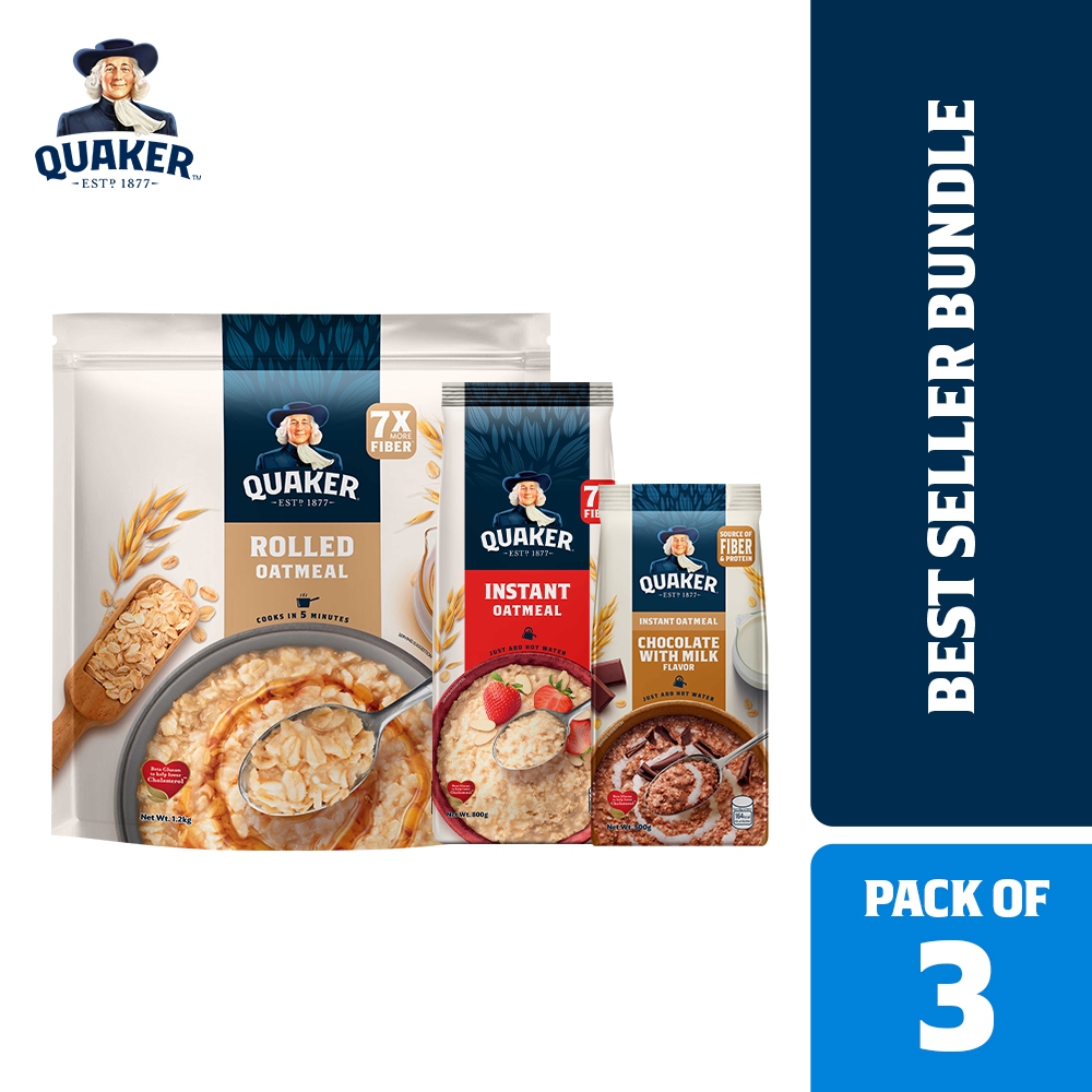 Quaker Instant Oatmeal 800g + Flavored Oatmeal Chocolate with Milk 500g + Quaker Rolled Oats 1 ...