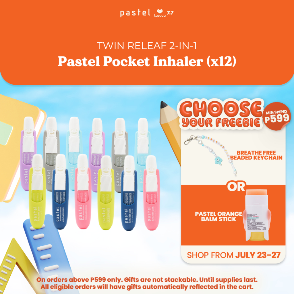 Pastel Pocket Inhaler x12 (1.5ml each) [Menthol, Dizziness, Headache ...
