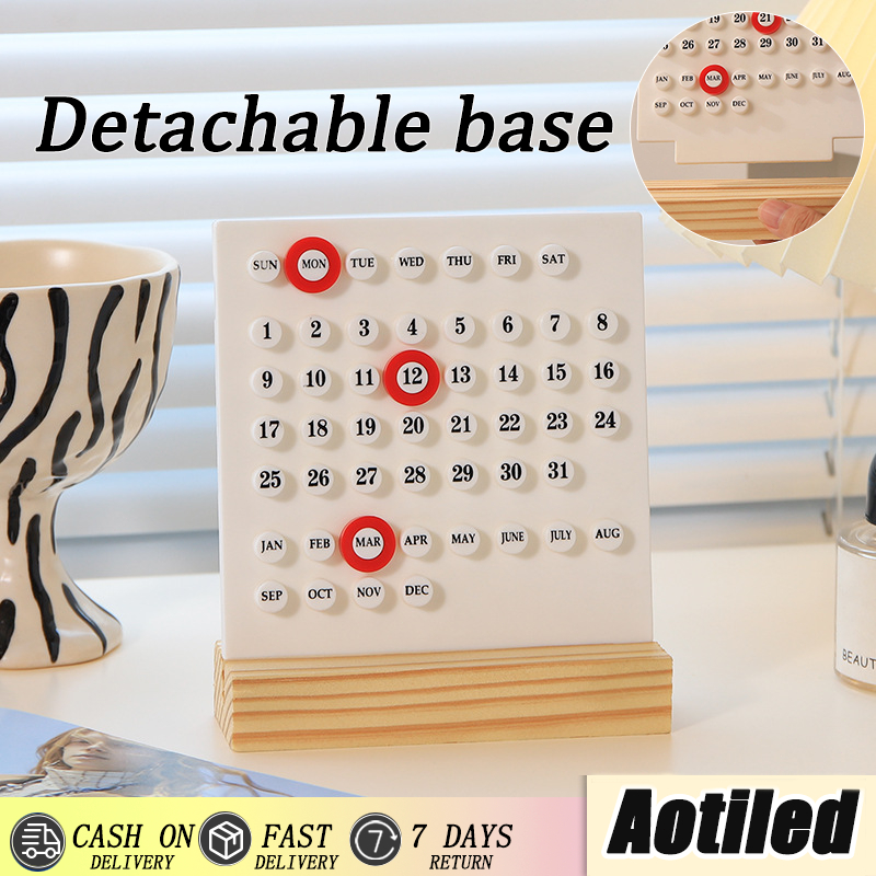 White Wooden Fun Desk Calendar Reusable Date Record Gift Set Calendar ...