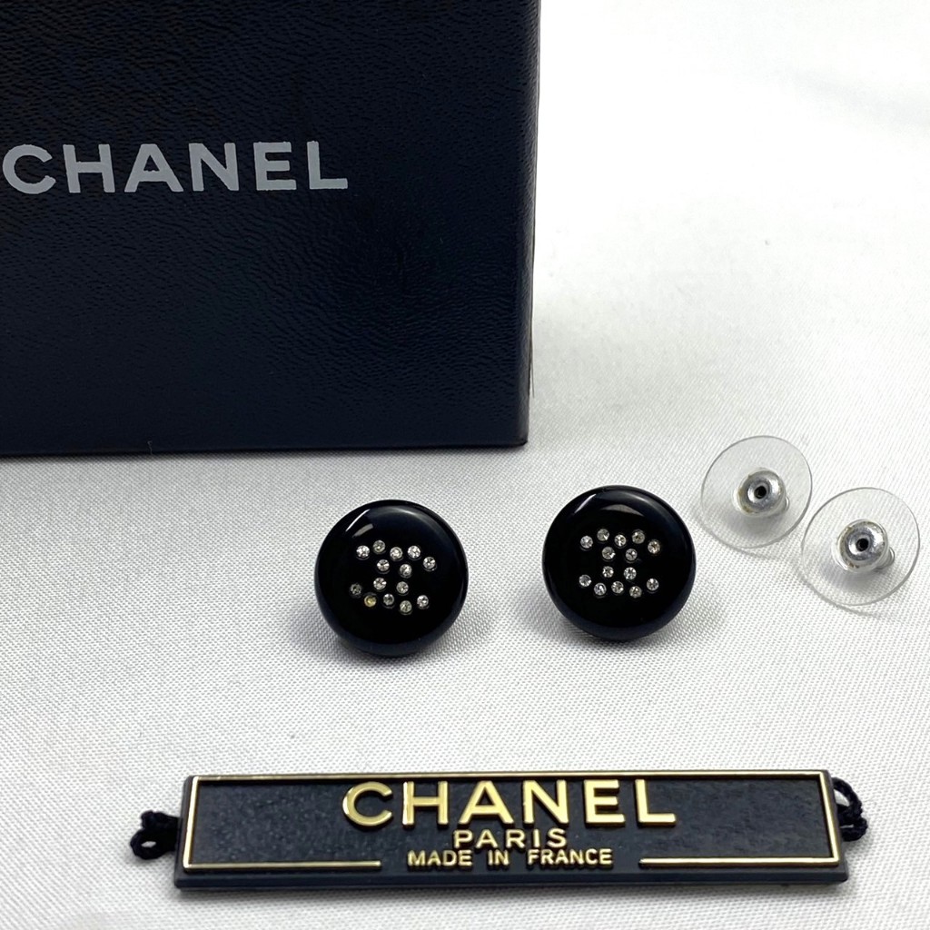 1968 CHANEL BOUCLES D OREIL Earring NOIR/CRISTAL | Shopee Philippines