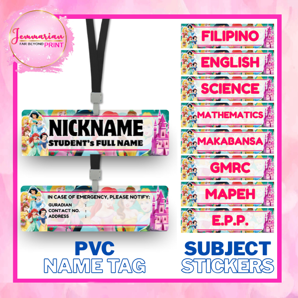 NAME TAG & SUBJECT STICKERS (princess2 design) | Shopee Philippines