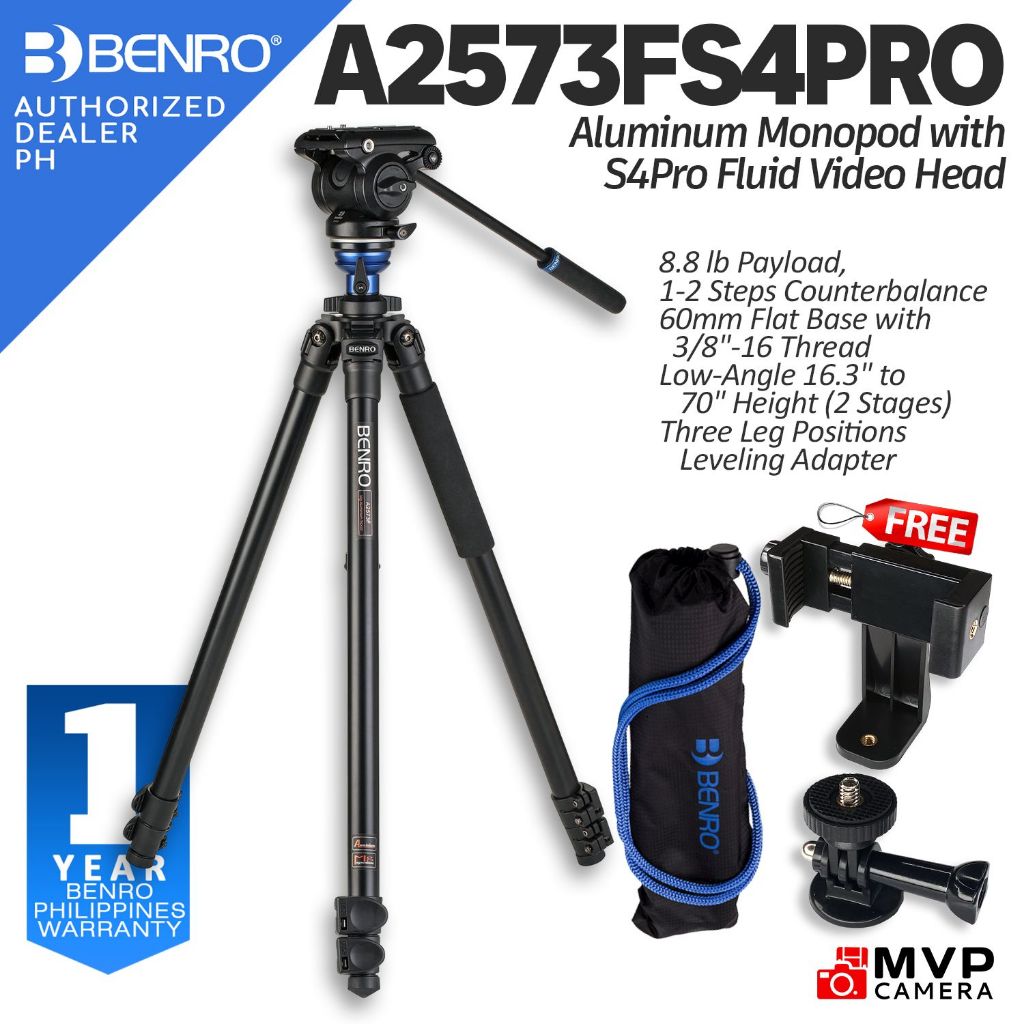 BENRO A2573F Aluminum Video Tripod Kit A2573FS4PRO MVP CAMERA | Shopee ...