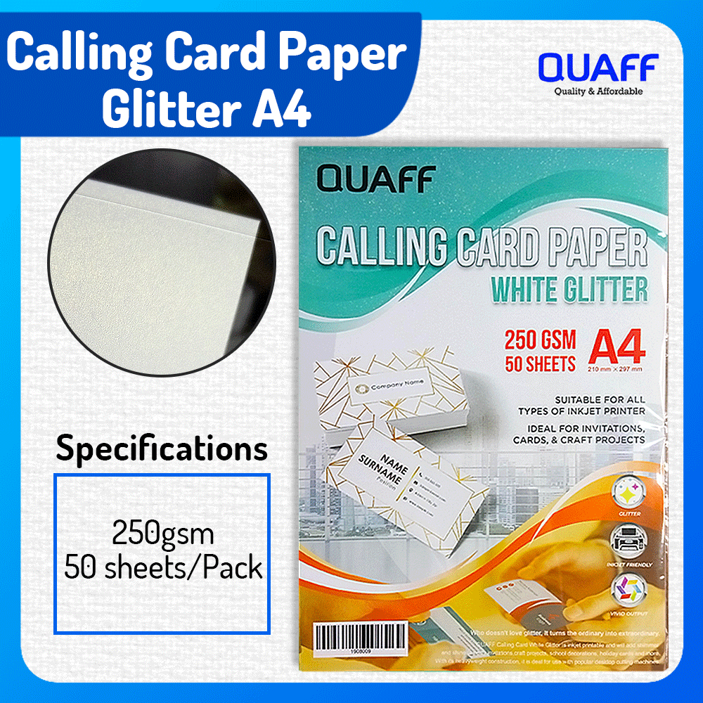 QUAFF Calling Card Paper 250gsm A4 Size Double Sided Glitter Cardstock ...