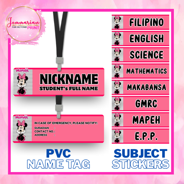 NAME TAG & SUBJECT STICKERS (MINNIE2 design) | Shopee Philippines