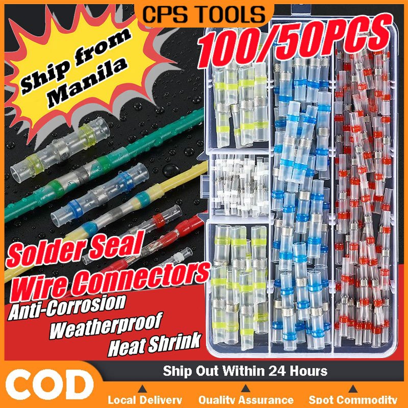100/50PCS Solder Seal Wire Connector Kit Butt Terminal Waterproof ...