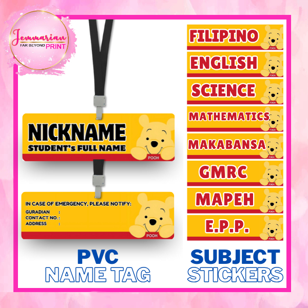 NAME TAG & SUBJECT STICKERS (pooh1 design) | Shopee Philippines