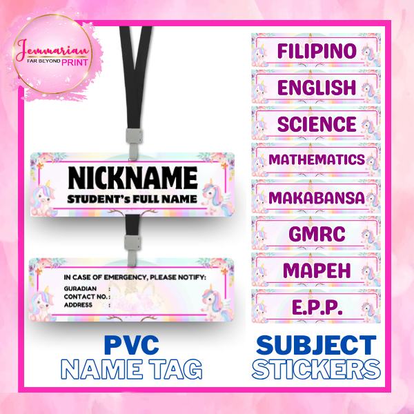 NAME TAG & SUBJECT STICKERS (unicorn4 design) | Shopee Philippines