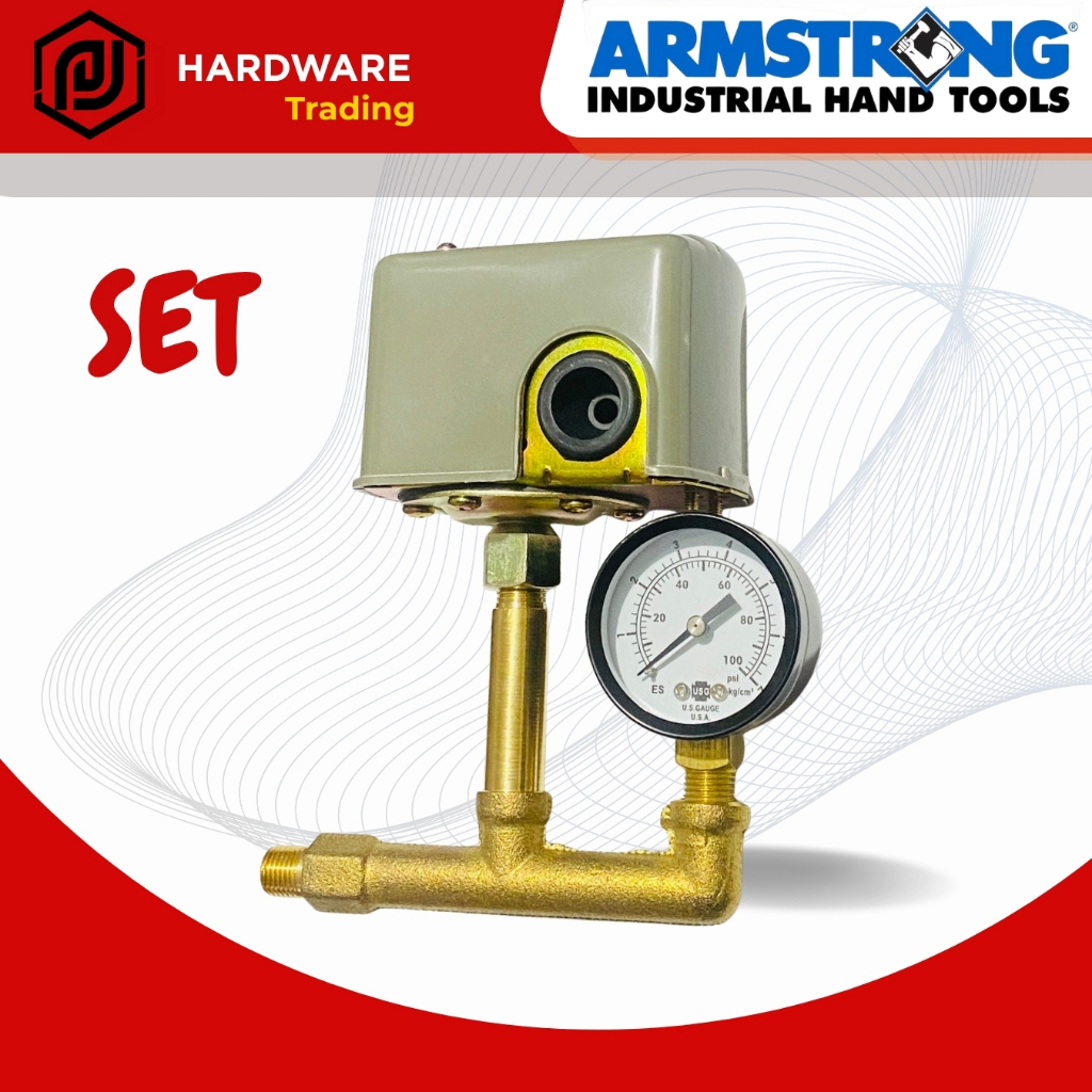 (SET ) Pressure switch + F -Brass Connector 1/4 + Ametek Pressure Guage ...