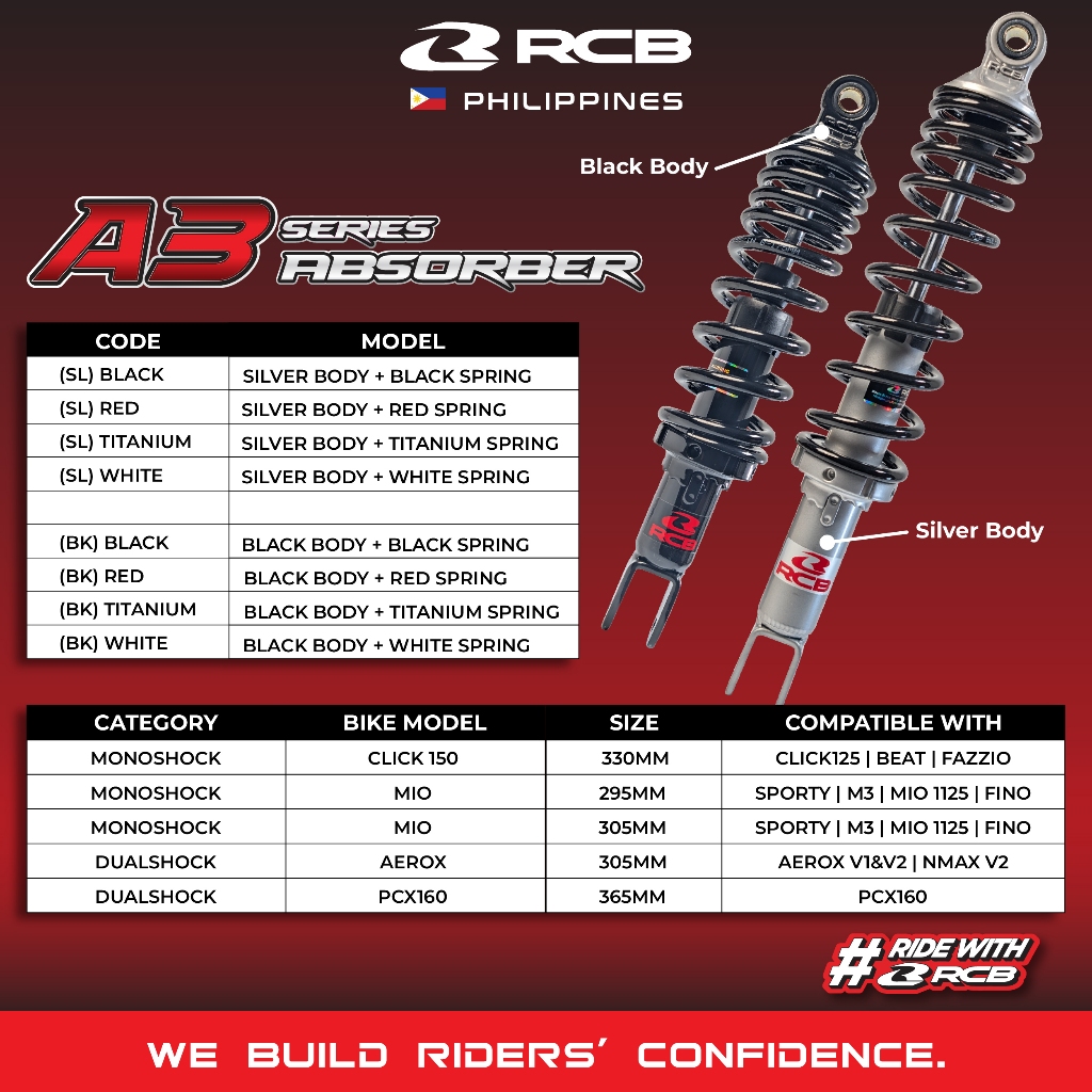 RCB A3 Series Monoshock and Dual Absorber for Yamaha Motorcycles (Mio ...
