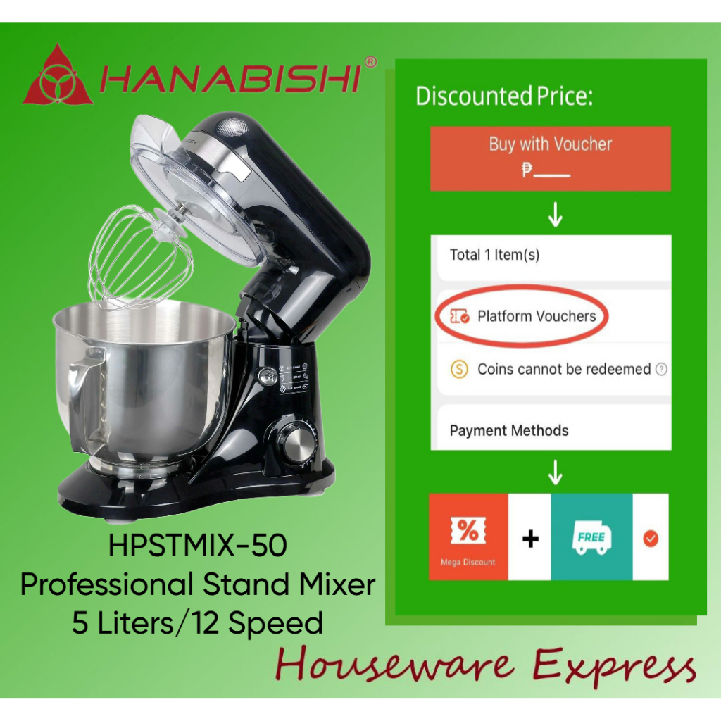 New! Hanabishi HPSTMIX50 Professional Stand Mixer 5L Master Series ...