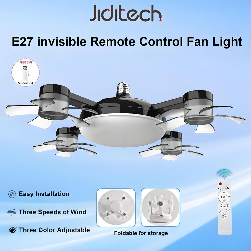 Jiditech E27 Ceiling Fan Invisible Remote Control Fan Light 2 IN 1 LED ...