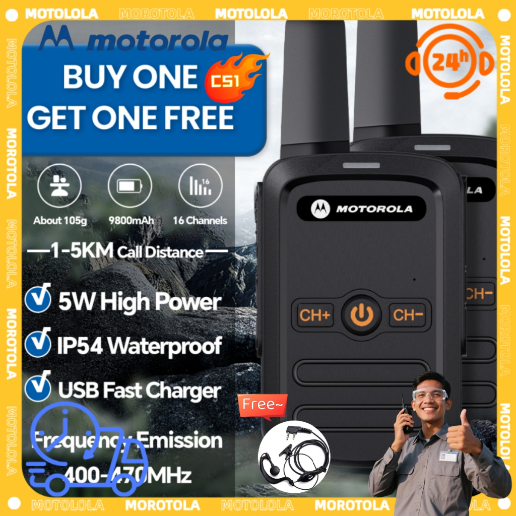 Motorola C51 Mini Two Way Radio Walkie Talkie Long Range 10KM Outdoor ...
