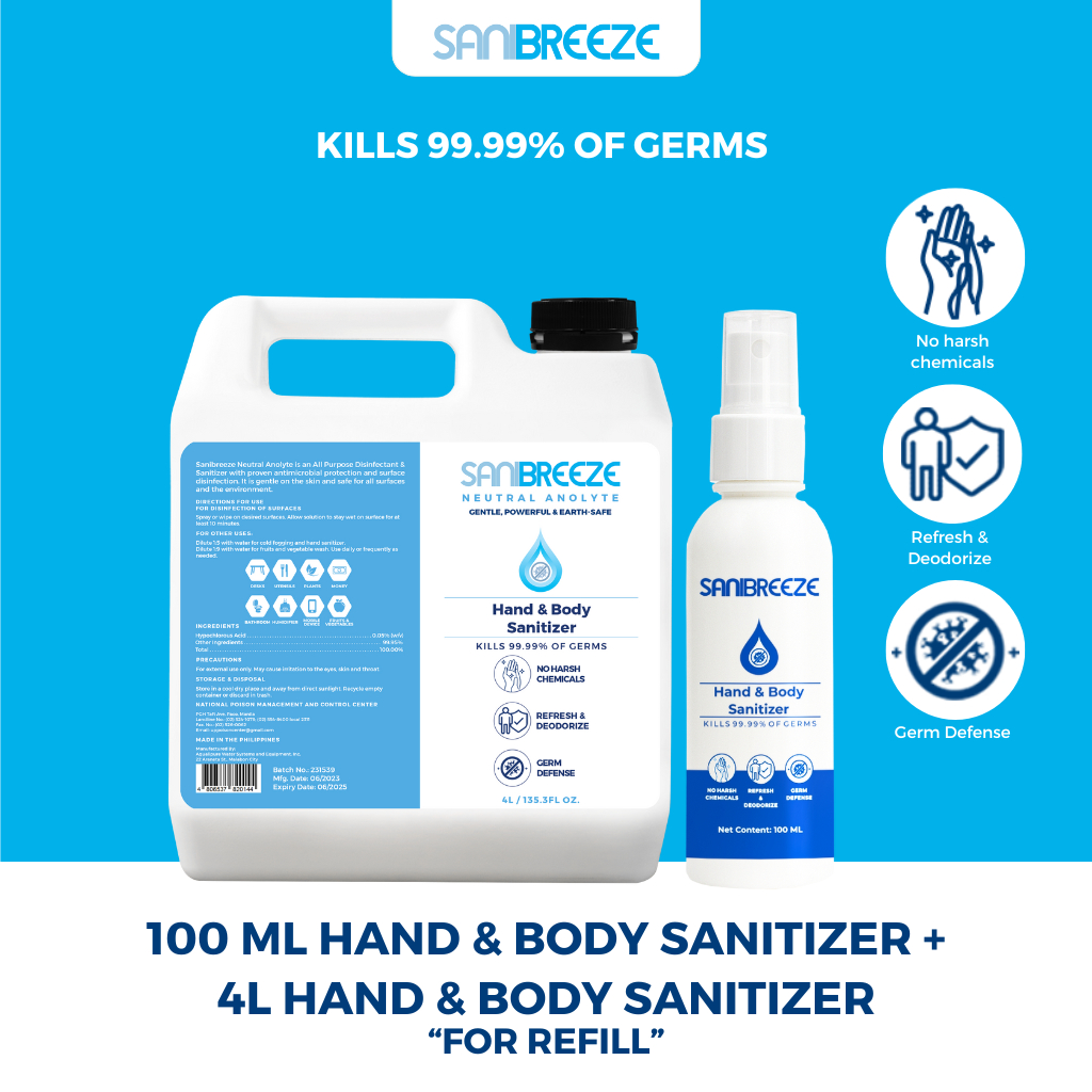 SANIBREEZE 4L Refill & 100mL – Ready to Use Hand & Body Sanitizer ...