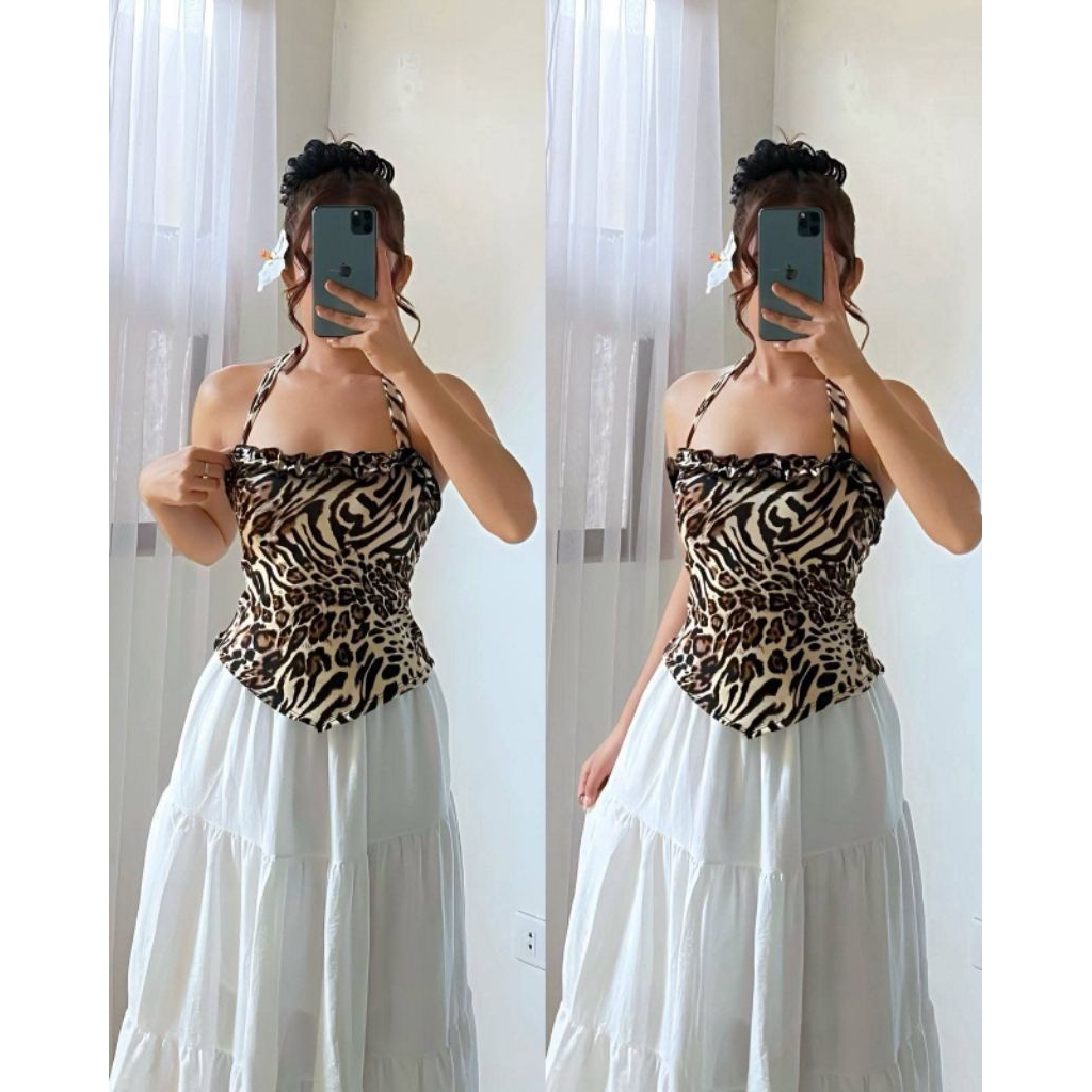 Via Halter Raffled Top | Shopee Philippines