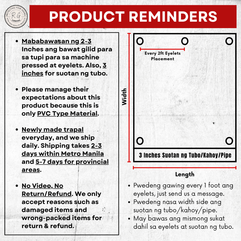 R.G Trapal Waterproof 4x4 4x6 5x6 6x6ft Roll Up Tarpaulin Lona with suotan ng tubo for temporary ...