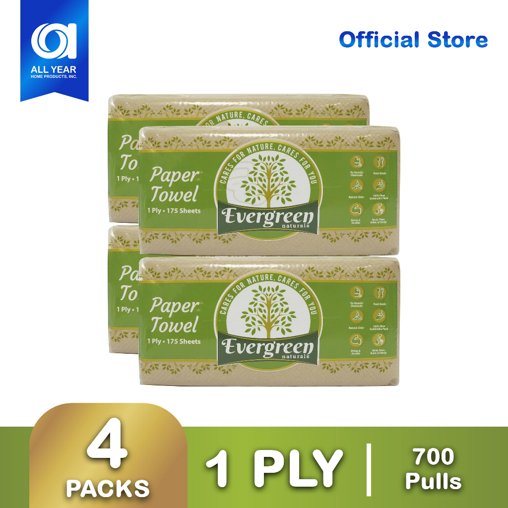 [4 Packs] Evergreen Naturals Paper Towel 1-Ply 175 Pulls - Kitchen ...