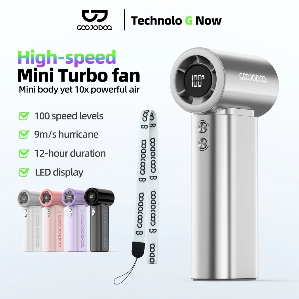 GOOJODOQ 4000mAh Mini Fan GFS007 Turbo Jet Strong Wind Portable Rechargeable Handheld High Speed ...