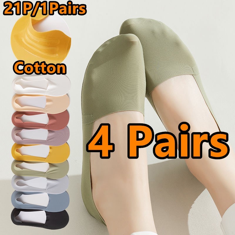 4Pairs Anti Slip Ankle Socks For Women Invisible Medyas Socks Foot ...