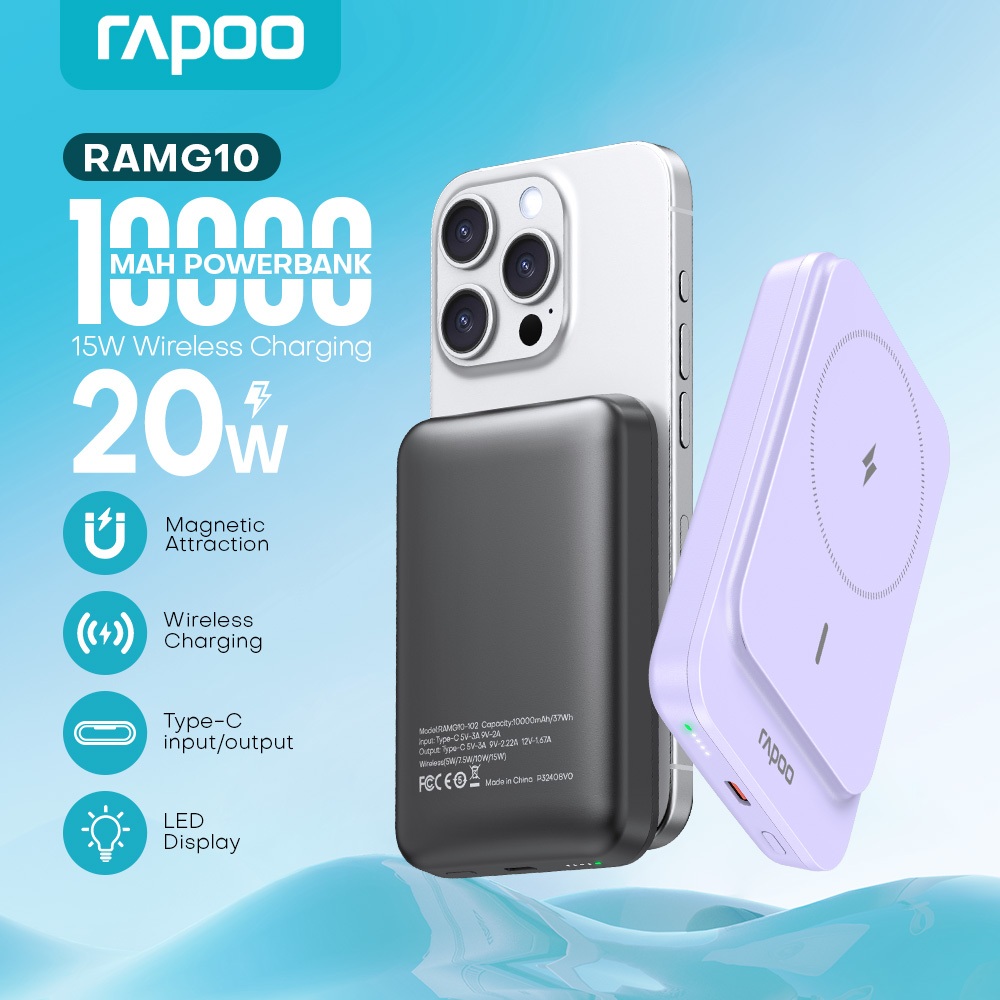 Rapoo RAMG10 Magnetic Powerbank Wireless 10000mAh Power Bank Fast ...