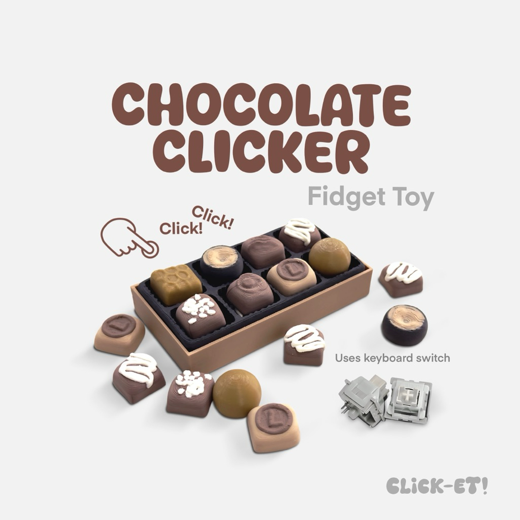 CLICK-ET! Chocolate Clicker by Slycelab 8buttons 3DPrinted Aesthetic Fidget Toy for Stress ...
