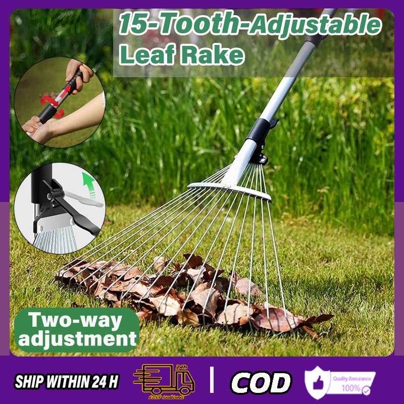 Fun Frog Shop Adjustable Telescopic Metal Garden Leaf Leaves Rake Grass ...