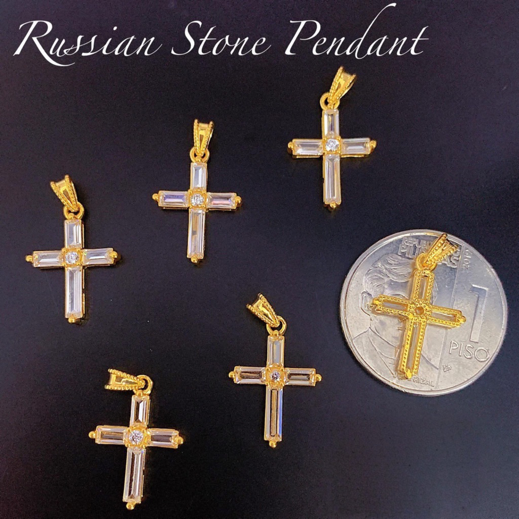 18K Russian Stone Cross Pendant 25mm | Saudi Gold | Shopee Philippines