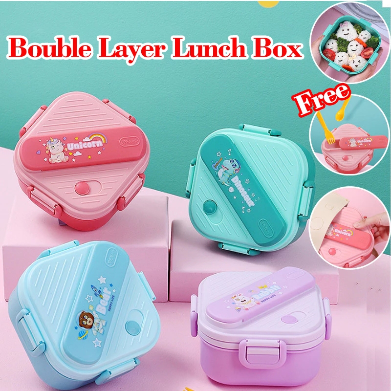 Bento Lunch Box for Kids Double Layer Stacked Microwave Tableware ...