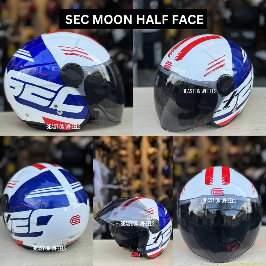 ORIGINAL SEC Moon Half Face Helmet Dual Visor Sun Visor | Shopee ...