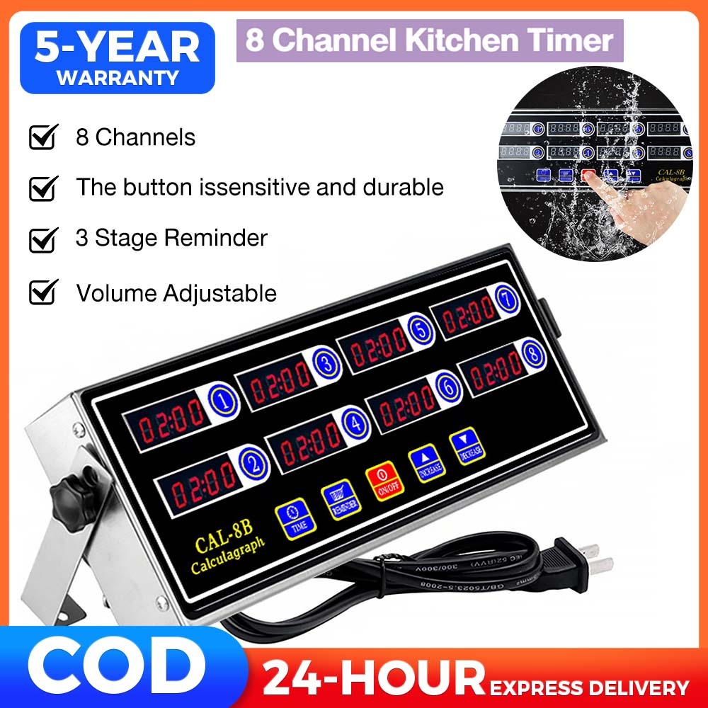 3 Stage Reminder 8 Channel Digital Timer Kitchen Cooking CAL-8B LCD ...