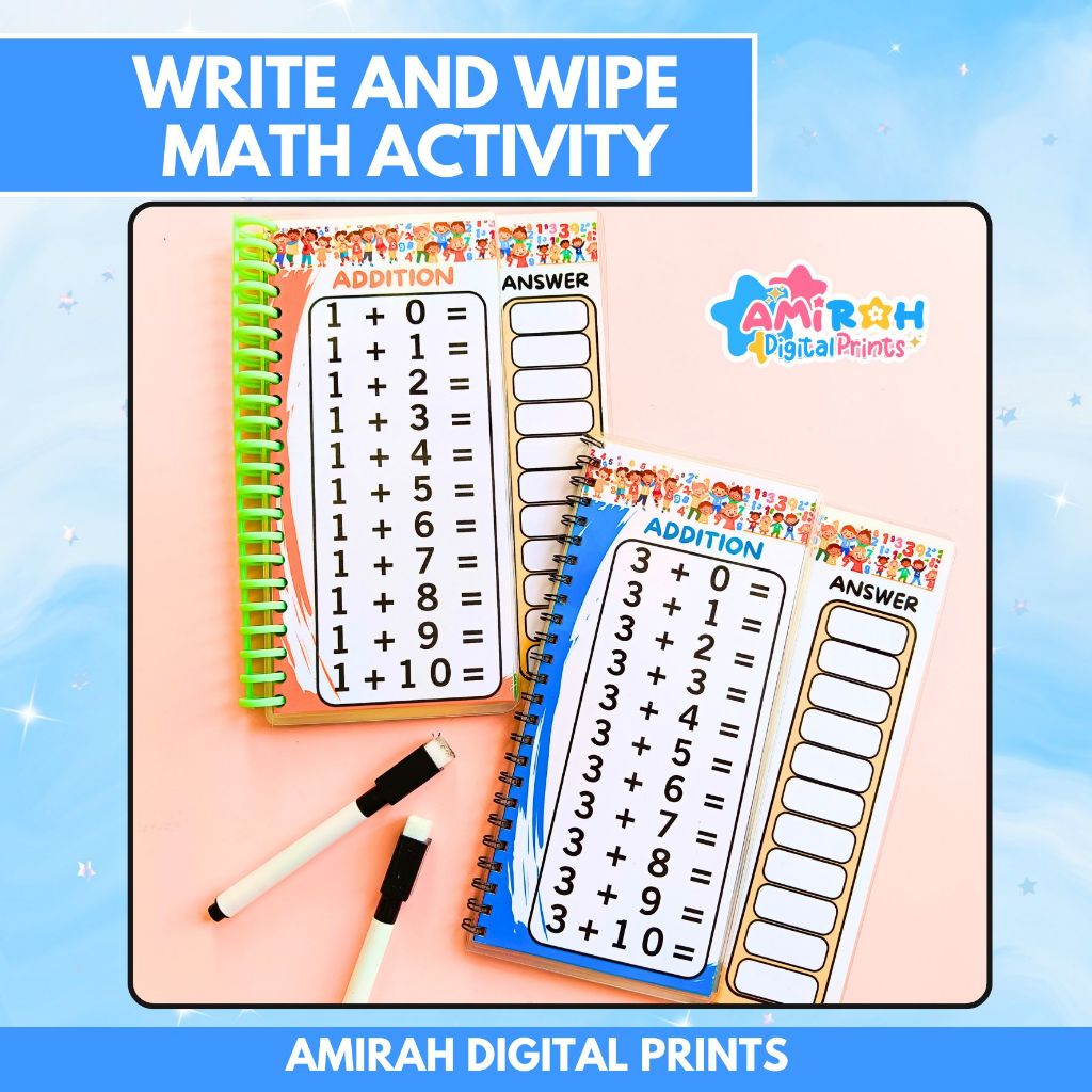 Math Write and Wipe with FREE marker (Addition, Subtraction ...