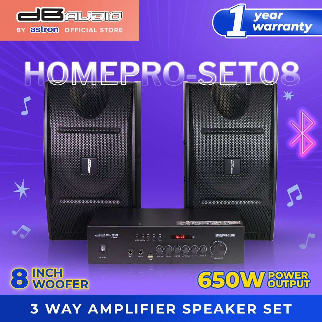 DB Audio by Astron HOMEPROSET08 3-Way Amplifier Speaker Set - Bluetooth ...