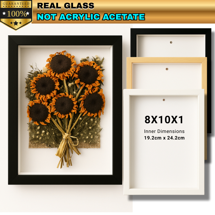 3D Shadow Box Frame Real Glass Deep DIY Wooden Frame Floral Bouquet ...