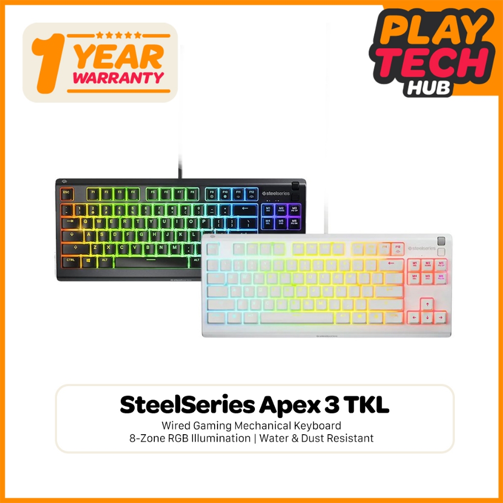SteelSeries Apex 3 RGB Water and Dust Resistant TKL Wired Gaming ...