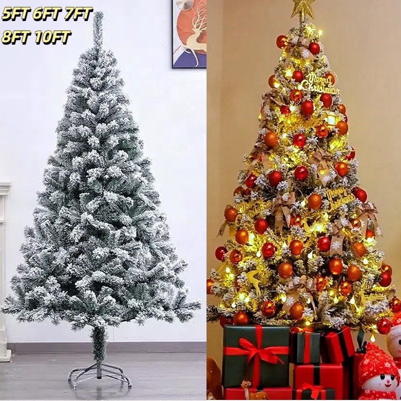 Snow Flocked Artificial Christmas Tree 5/6/7/8FT Metal Foldable Stand ...