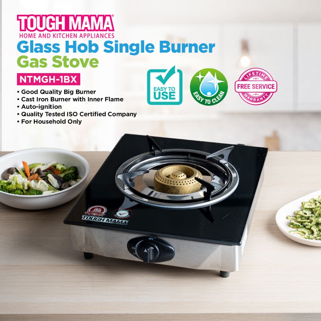 Tough Mama Black Glass Hob Single Burner Gas Stove Auto Ignition ...