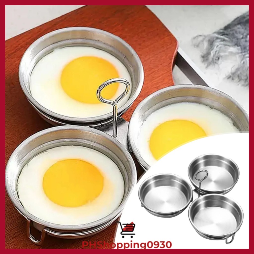3 Poached Egg Cups Stainless Steel Egg Poacher Maker Cooker Ring ...
